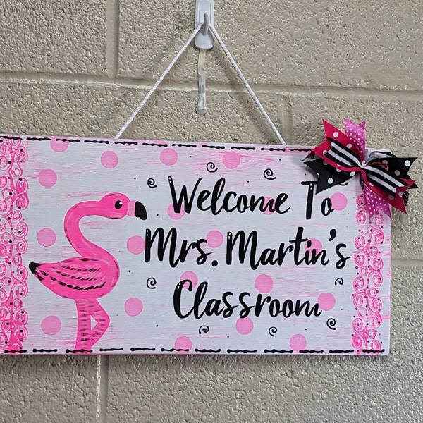 Personalized FLAMINGO TEACHER SIGN School Name Classroom Plaque Wall ...