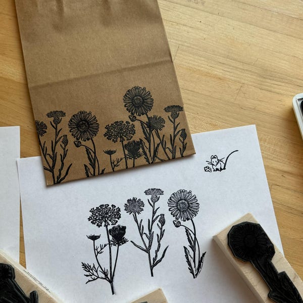 Queen Anne's Lace Wildflower Rubber Stamp, Wild Carrot Herb Stamp ...