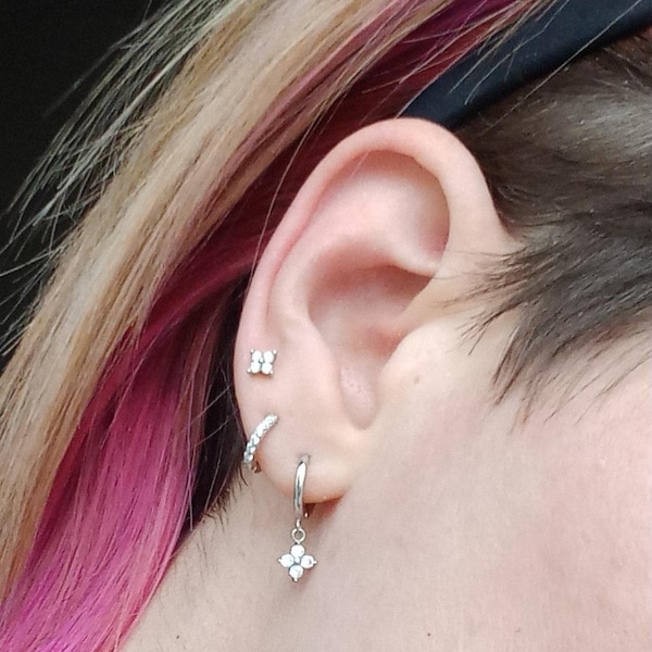 Pierced Earring Set Silver Stacking Earring Set Minimal Ear Stack for ...
