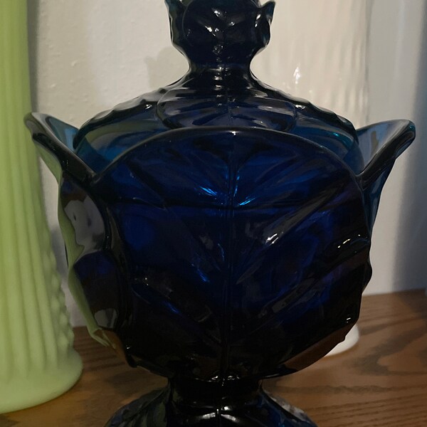 Fenton Glass 1940s Vintage Ruby Overlay 8" Double Crimped Melon Shaped ...