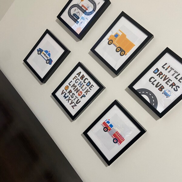 Set of 8 Prints, Transportation Boy Nursery Art Set Truck Train Car Bus ...