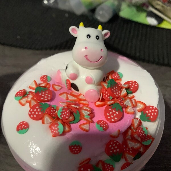 Strawberry Cow Butter Slime, Scented Slime, Pink Cow Slime Charm ...
