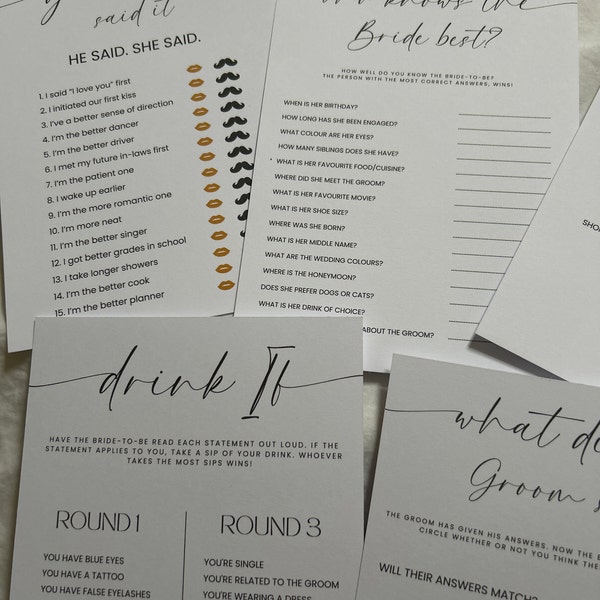 Minimalist Hen Do Games | Hen Party Games | Bridal Shower Games ...