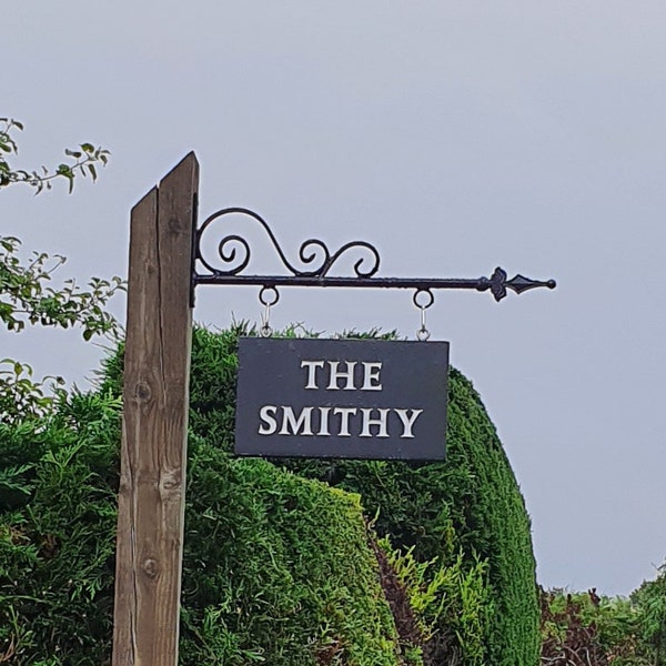 Double Sided Hanging Slate House Sign Various Sizes With Wrought Iron ...