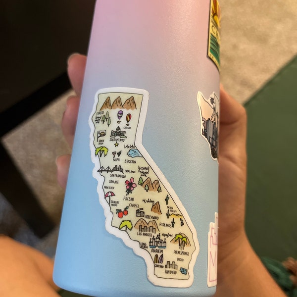 Watercolor California State Map Sticker+ FREE SHIPPING, California ...