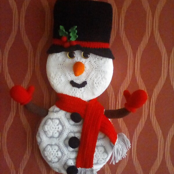 Crochet African Flower Festive Christmas Snowman Wreath, PDF, DOWNLOAD ...