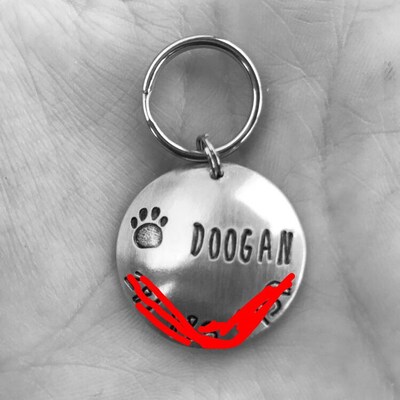 Dog Tag Cat Tag Pet ID Tag 1 Round Hand Stamped Pet Name Tag Domed ...