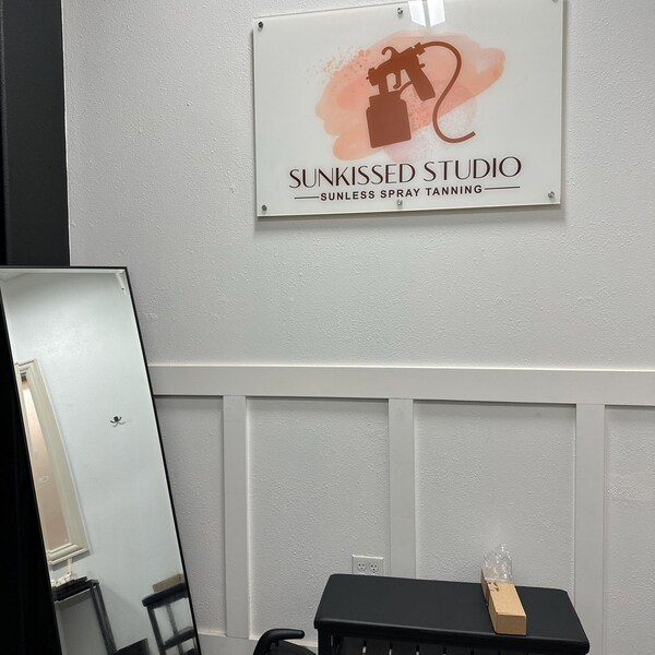 Round Custom White Acrylic Sign Business Clear Storefront Personalized ...