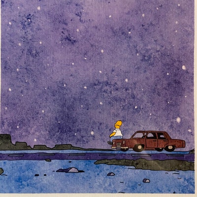 The Simpsons Homer and Marge Sunset Print Poster Watercolor - Etsy