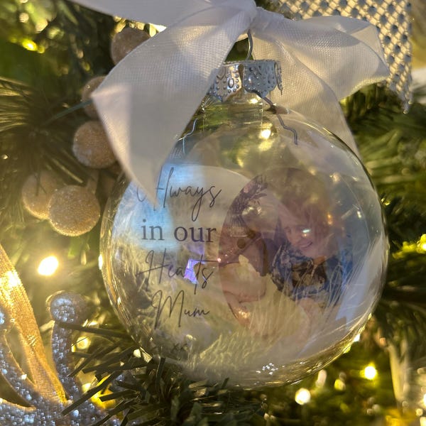 Floating Photo Memorial Memory Bauble, Special Bauble, Personalised ...