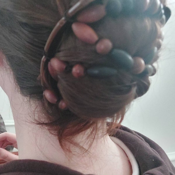 Hairgem ‘wood Beaded’ Hair Clip, Double Hair Comb, French Twist Holder ...