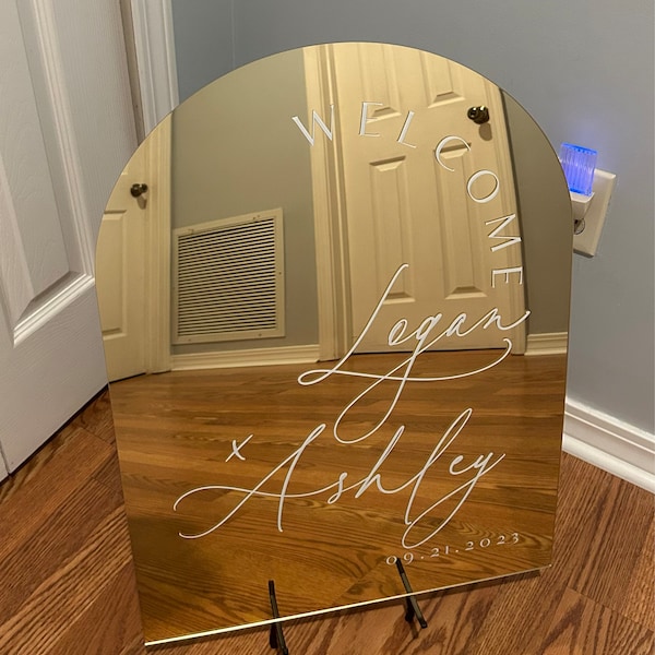 Gold Mirror Arched Welcome Sign - Wedding Sign - Mirror Wedding Signage ...