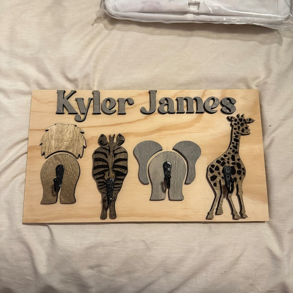 Wood Safari Coat Clothes Hanger Hook Jungle Animals Nursery Wall ...