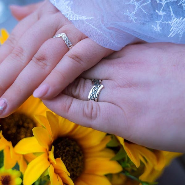 Celtic Wedding Rings Set, Sterling Silver Chevron Matching Couple Rings ...