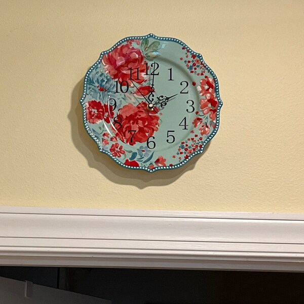 Upcycled Pioneer Woman Kitchen Plate Clock, GORGEOUS GARDEN ,stoneware ...