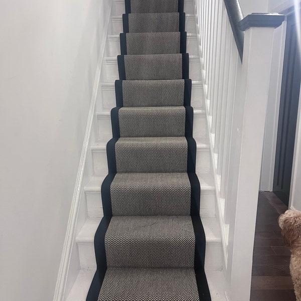 Seagrass Herringbone Carpet Stair Runner With Black Cotton Border - Etsy