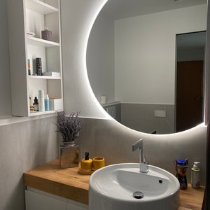 Semicircle Bathroom Mirror With LED, Round Led Light Mirror, Large Led ...