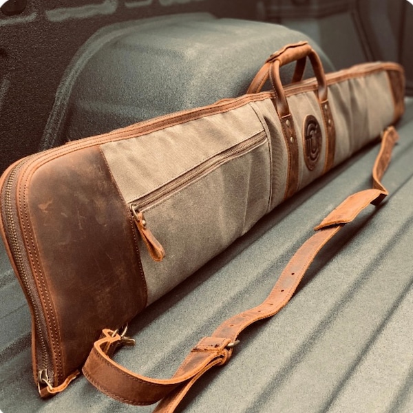 Shotgun Case Waxed Canvas Real Leather. 53” With Zipper Button Lock ...
