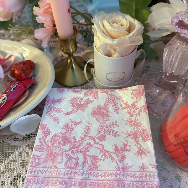 Pink Toile Paper Cocktail Napkins - Etsy