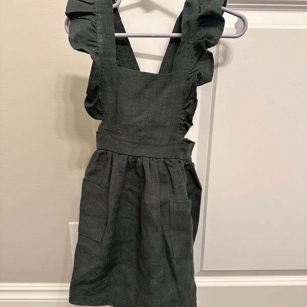 100% Linen Girls Pinafore Pinny Dress Mustard , Dusty Pink, Green and ...