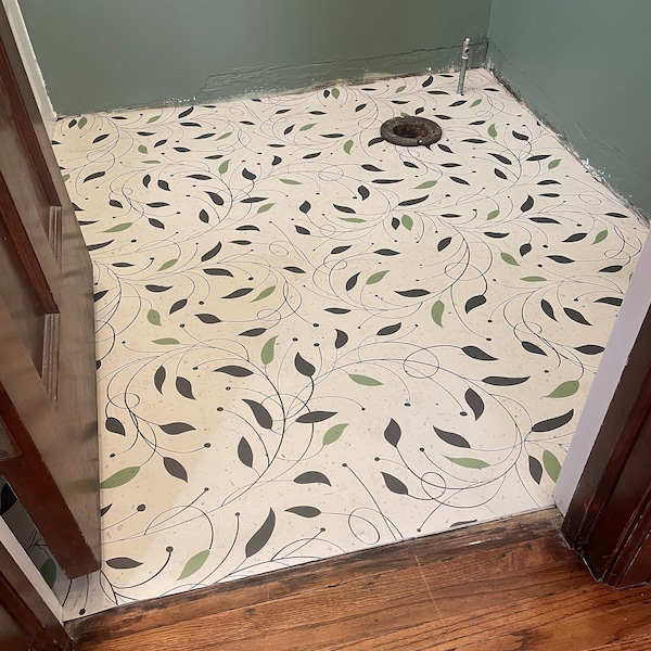 Hatch Minimal Pattern Vinyl Flooring, White Linoleum in Roll, Black ...