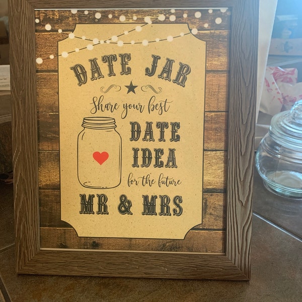 Date Night Jar Sign and Cards, Date Night Ideas, I Do Bbq Games, Rustic ...