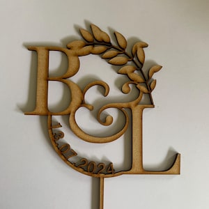 Wooden Wedding or Engagement Cake Topper With a Date and Initials ...