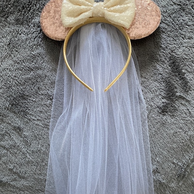 Bride Minnie Ears, Bride Mickey Ears With Veil , Rose Gold Bride Ears ...