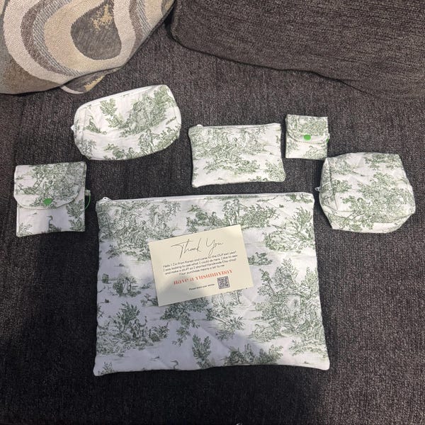 Makeup Pouch – Quilted Toile De Jouy Cosmetic Bag | Small Pouch, Key ...