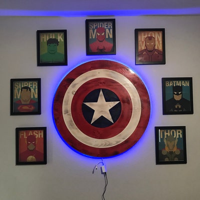 Illuminated Captain America Wooden Wall Art With LED Lighting, Captain ...
