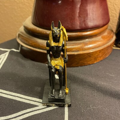 Vintage Anubis in Throne Mini Statue Hand-painted Egyptian God Anubis ...