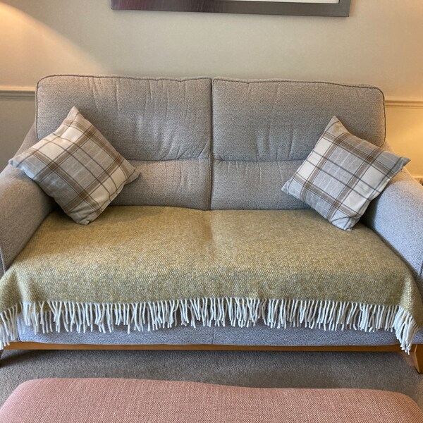 Raspberry Pink and Sage Green Illusion Weave Pure New Wool Blanket ...