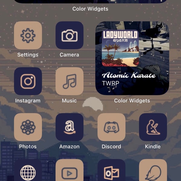 Lo-fi Aesthetic Night Blue Bronze Ios 14 Covers | Neon Icon | Theme ...