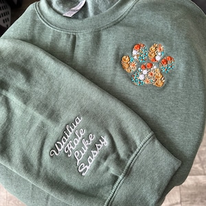 Floral Embroidered Fall Sweatshirt Custom Autumn Crewneck W Pet Name on ...