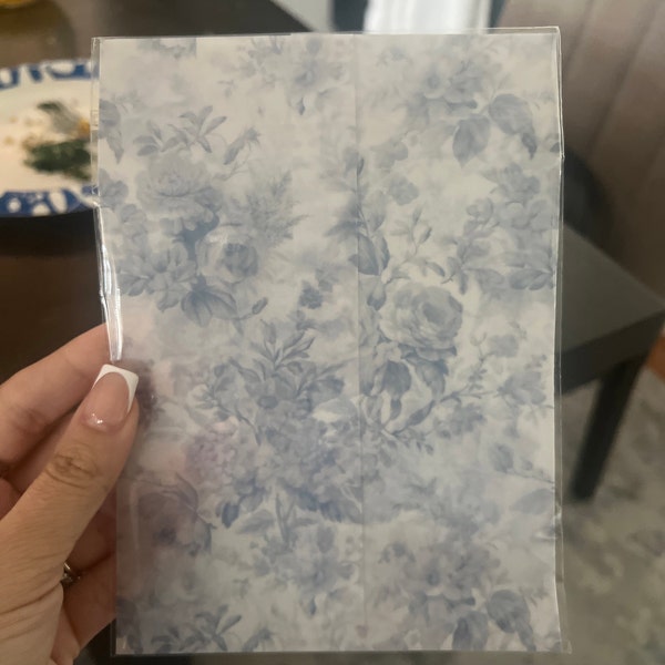 French Blue Toile Wedding Vellum Wrap, Light Blue Vellum Jacket, Floral ...