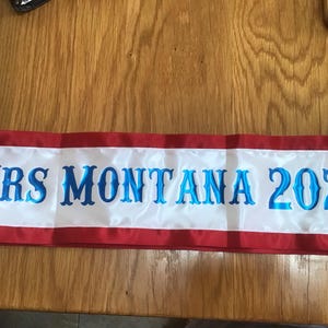 PERSONALISED 'DIAMANTE' SASH Satin Ribbon With Frills & Bling Trim ...