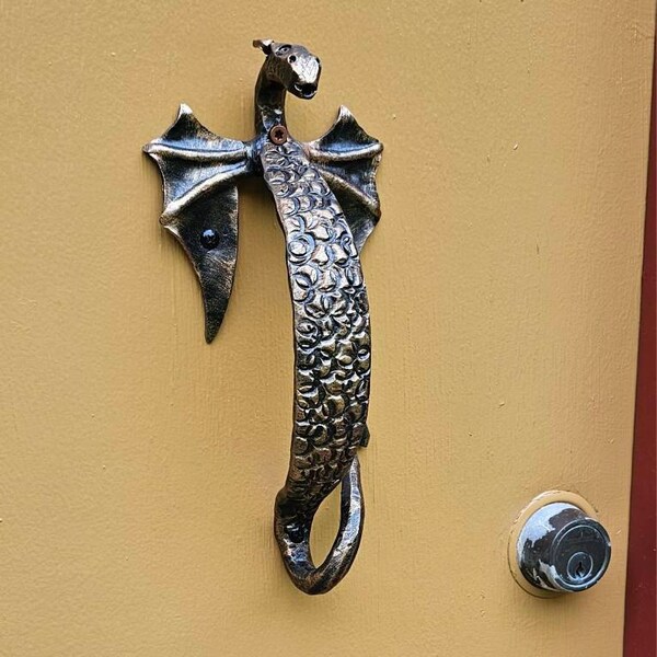 Hand Forged Dragon Door Handle: Wrought Iron Metal Decor - Etsy