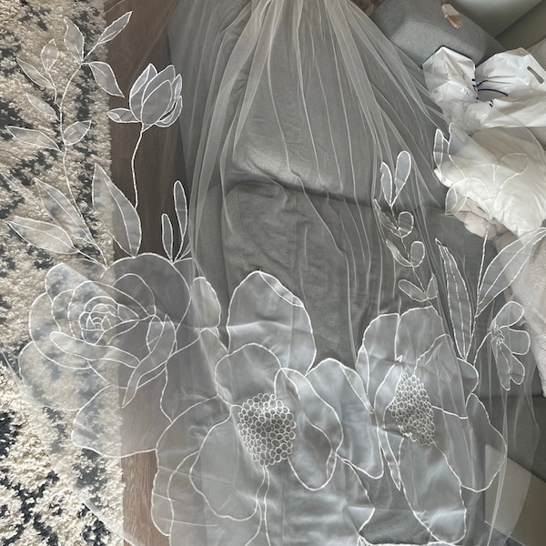 LILLY /chapel Organza Floral Veil/ Custom Veil/ Chapel Wedding Veil ...