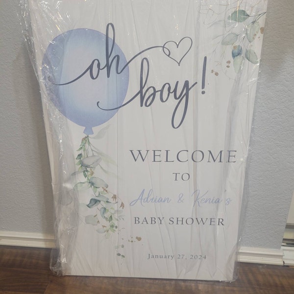Greenery Blue Balloon Baby Shower Welcome Sign, Boy Baby Shower Sign ...