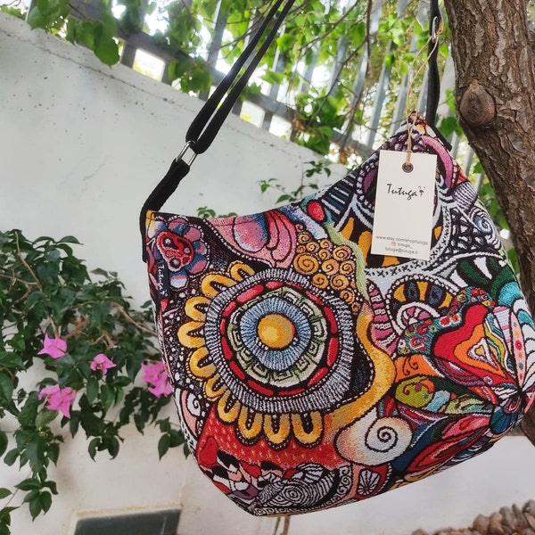 Liminka Crossbody Bag / Handbag With Oilcloth Inserts - Tapestry Fabric ...