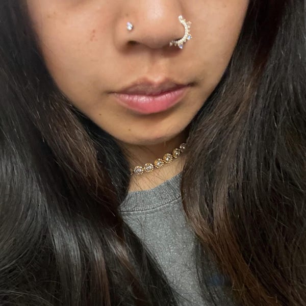 14K Solid Gold Moonstone Clicker/moissanite Septum Ring/moonstone Cartilage Hoop/moissanite Nose ...