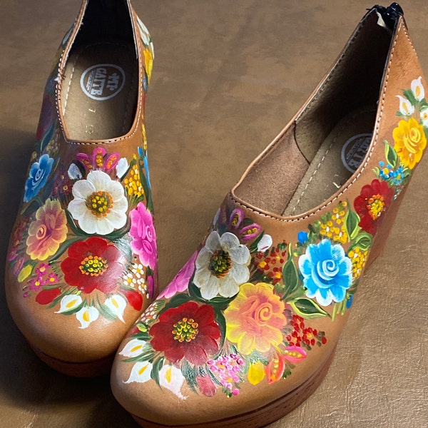 Hand Painted Wedges, Leather Pumps, Mexican Heels, Women Shoes, Pumps ...