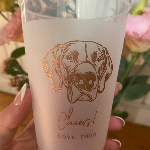 Custom Illustrated Dog Frosted Wedding Cups, Modern Wedding Cups ...