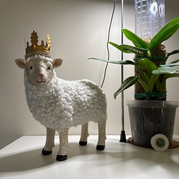 Large Standing Sheep With Crown and Crucifix Necklace, Resin Sheep ...