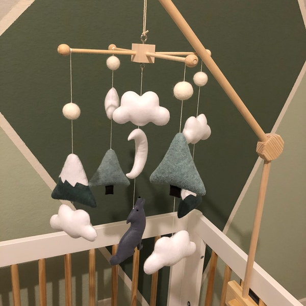 Wolf Baby Mobile for Crib, Woodland Themed Nursery, Moon Nursery Ideas ...