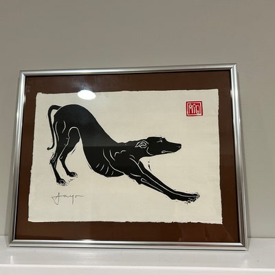 All 8 of My A4 Size, Hand Printed, Linocut Longdogs, Greyhounds ...