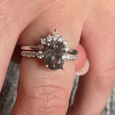 Oval Cut Black Rutilated Quartz Engagement Ring Set Rose Gold Vintage ...