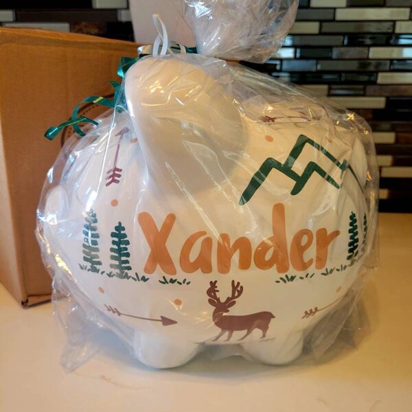 Hand Painted Personalized Piggy Bank for Boy Large Size Coin Bank Gift ...