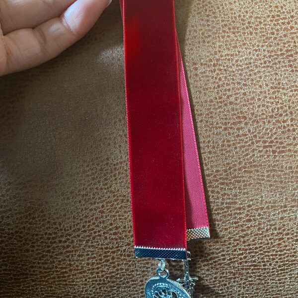 Manon Dark Red Velvet Ribbon Bookmark With Charms Bookish Gift book ...