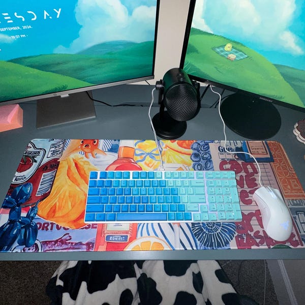 Desk Mat, Silly Black Cat Painting Large Rubber Mouse Pad Water ...